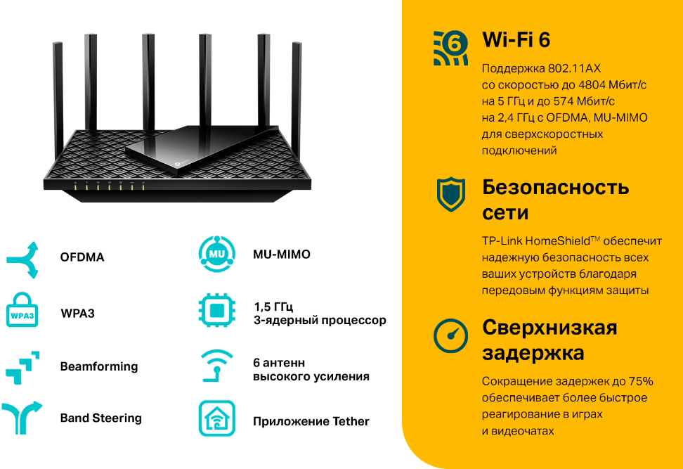 Роутер TP-Link Archer AX73 Черный: купить по цене 11 990 рублей в ...