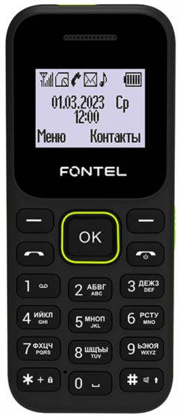 Мобильный телефон Fontel FP100 DS Черно-зеленый: купить по цене 590 ...