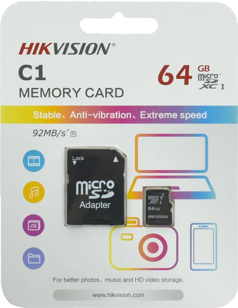 Карта памяти MicroSD Hikvision 64Gb Class 10 UHS-I HS-TF-C1 с адаптером Черная: купить по цене ...