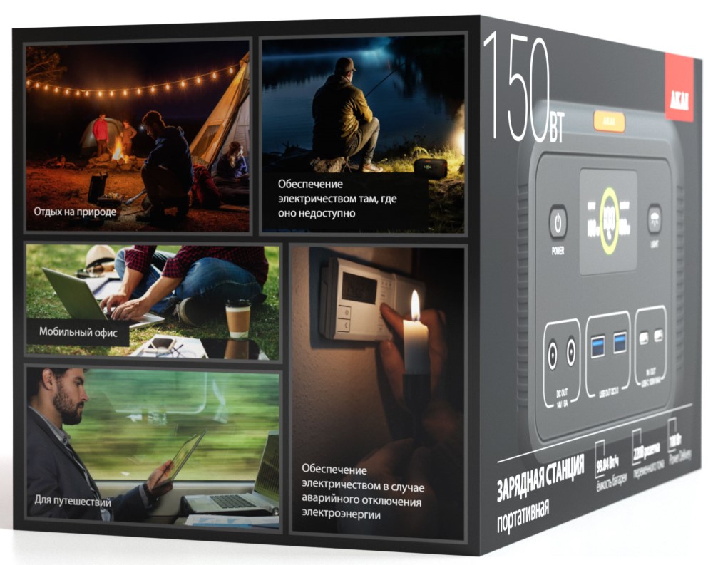 Портативная зарядная станция Akai PS-150 150W PQ QC розетка + кабель ...