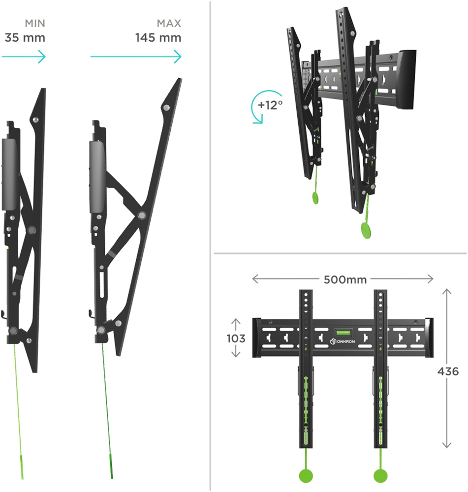 Кронштейн ONKRON TM5 ТВ 32-65" наклонный Чёрный: купить по цене 2 190 рублей в интернет магазине МТС