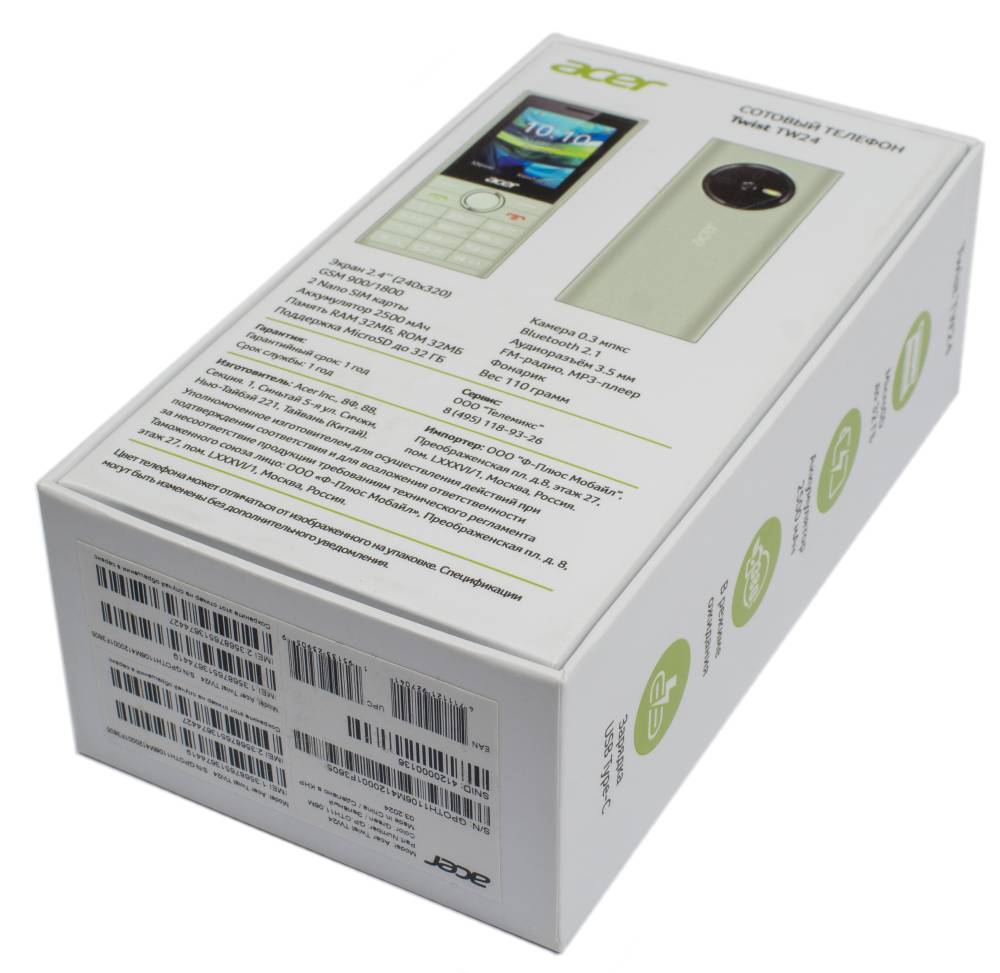 Мобильный телефон Acer Twist TW24 Зеленый: купить по цене 2 290 рублей в интернет магазине МТС