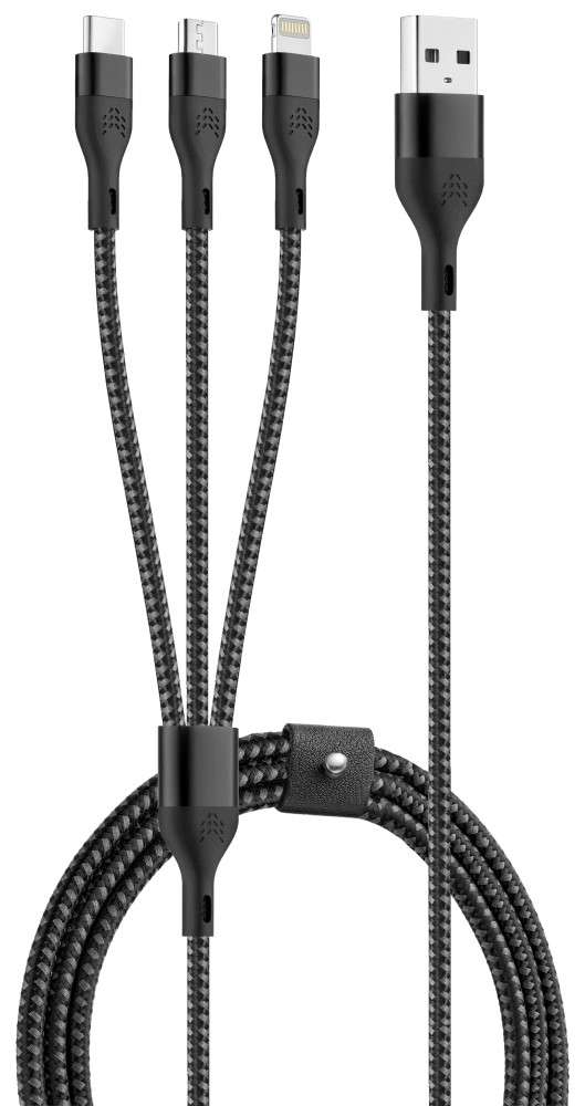 Дата-кабель Rocket Strike 3в1 USB-A/Lightning-USB-C-Micro-USB 1м ...