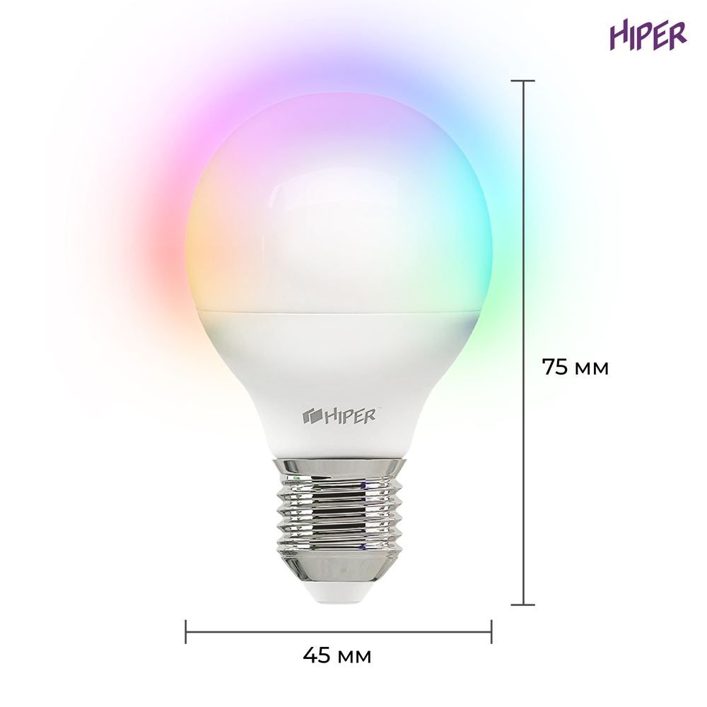 Умная лампочка HIPER Smart LED bulb IoT LED A1 RGB WiFi Е27 цветная ...